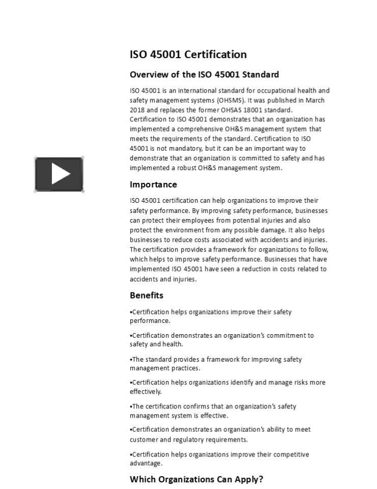 CERTIFICACIÓN ISO 45001 (1) presentation | free to download