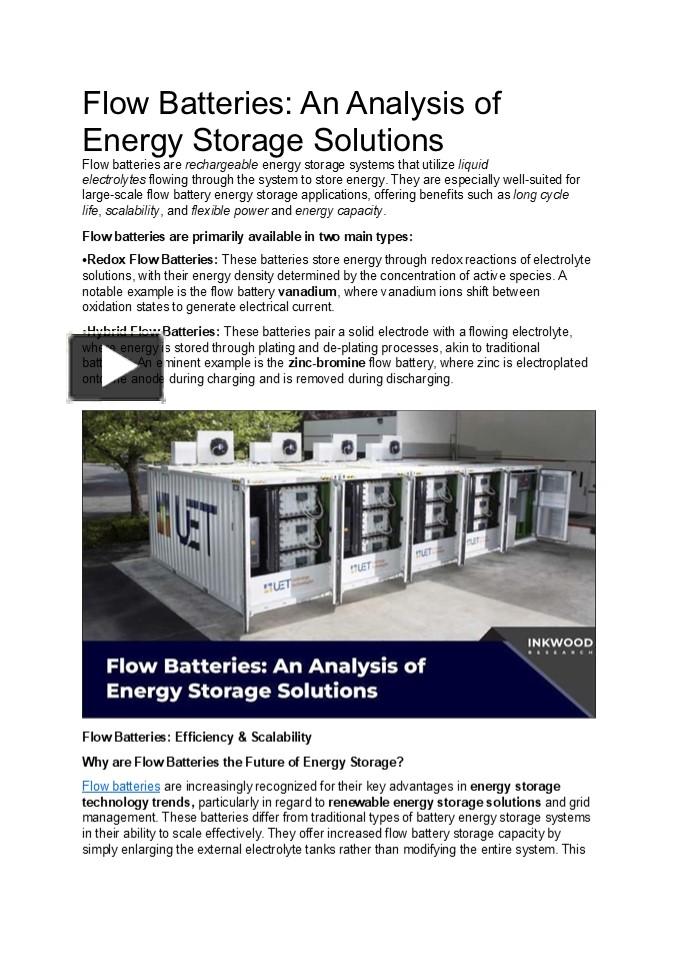 Flow Batteries: An Analysis of Energy Storage Solutions presentation | free to download