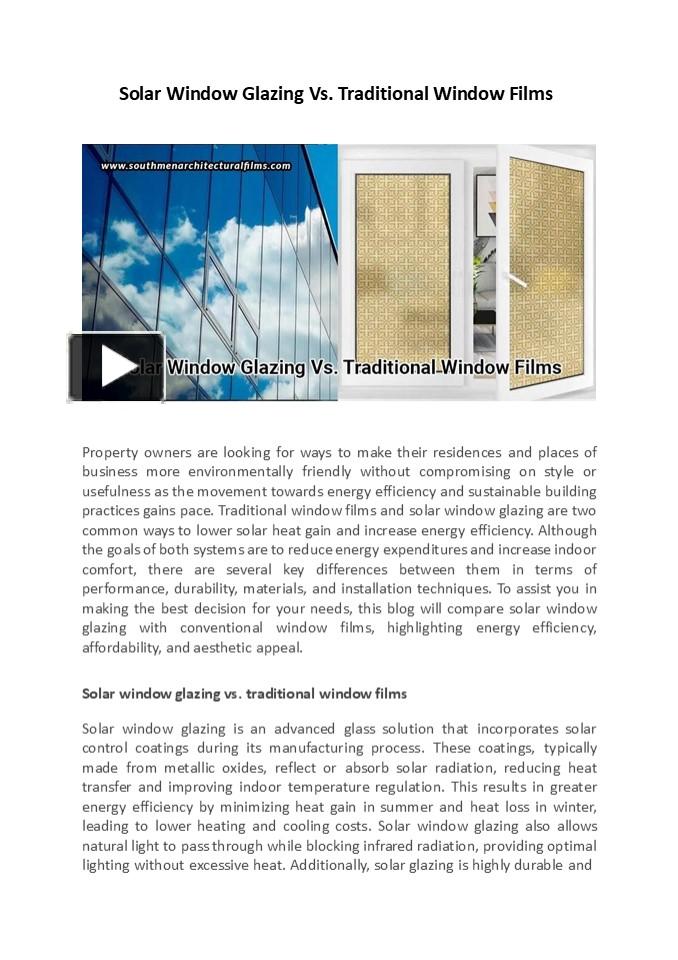 Solar Window Glazing Vs. Traditional Window Films presentation | free to download