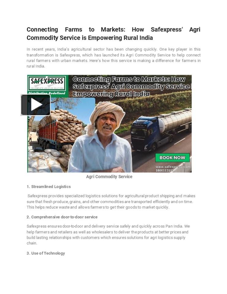 Connecting Farms to Markets: How Safexpress' Agri Commodity Service is Empowering Rural India ...