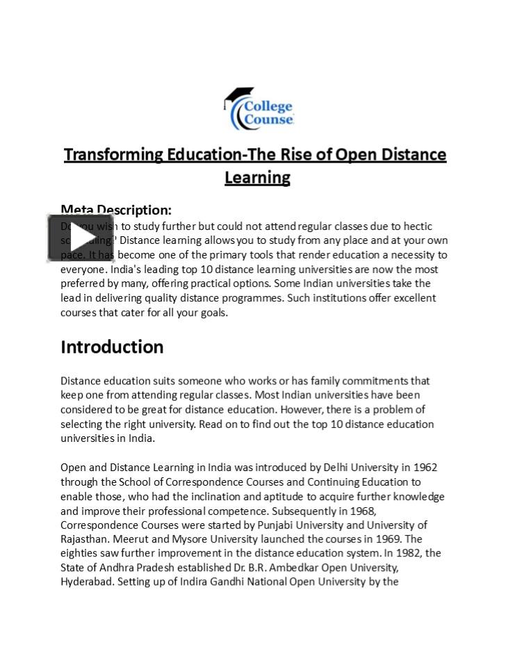 Transforming Education-The Rise of Open Distance Learning presentation ...