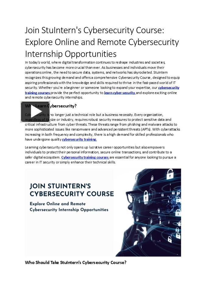 PPT – Join StuIntern's Cybersecurity Course: Explore Online and Remote ...
