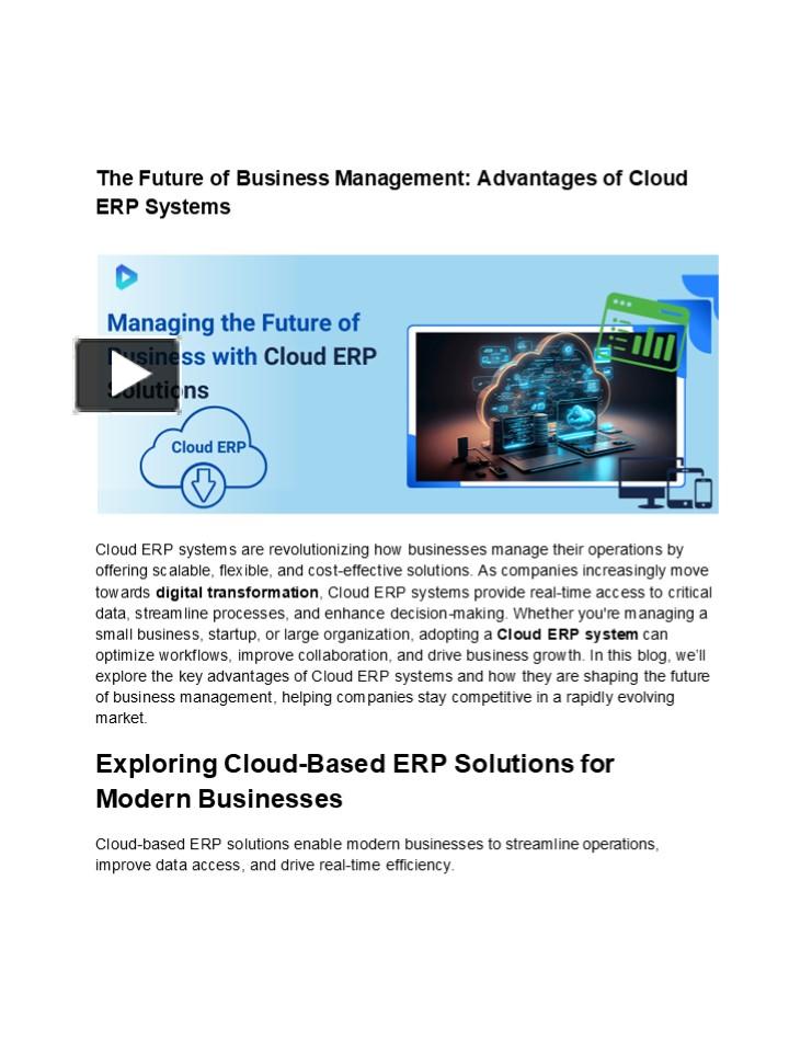 PPT – The Competitive Edge: Cloud ERP Systems for Optimized Business Performance PowerPoint ...