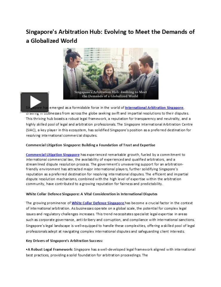 PPT – Singapore's Arbitration Hub: Evolving to Meet the Demands of a Globalized World PowerPoint ...