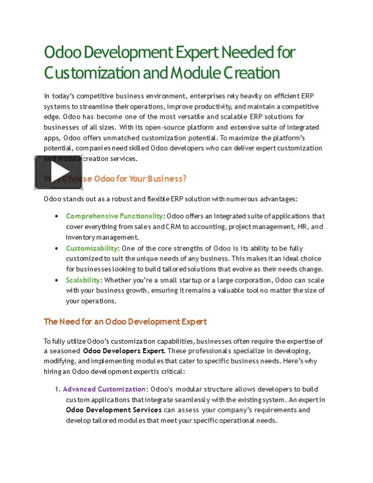 PPT – Odoo Development Expert Needed for Customization and Module Creation PowerPoint ...