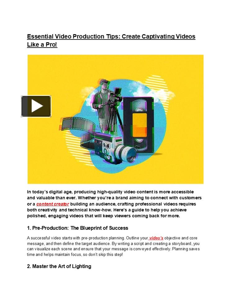 PPT – Essential Video Production Tips: Create Captivating Videos Like a Pro!" PowerPoint ...