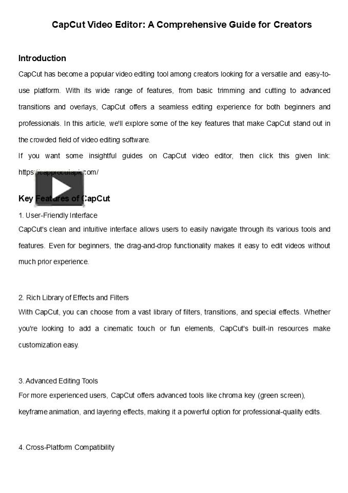 Exploring the Benefits of CapCut Video Editor presentation | free to download