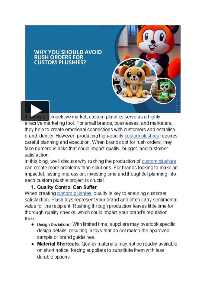 PPT – Why You Should Avoid Rush Orders For Custom Plushies PowerPoint presentation | free to ...