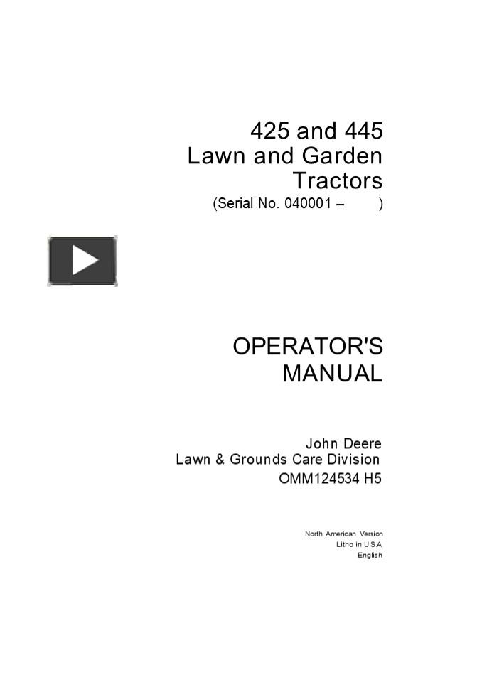 PPT – John Deere 425 and 445 Lawn and Garden Tractors Operator’s Manual Instant Download ...