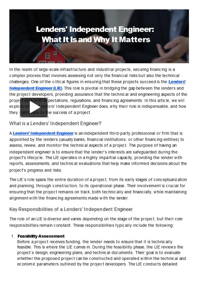 PPT – Lenders Independent Engineer: A Detailed Overview PowerPoint presentation | free to ...