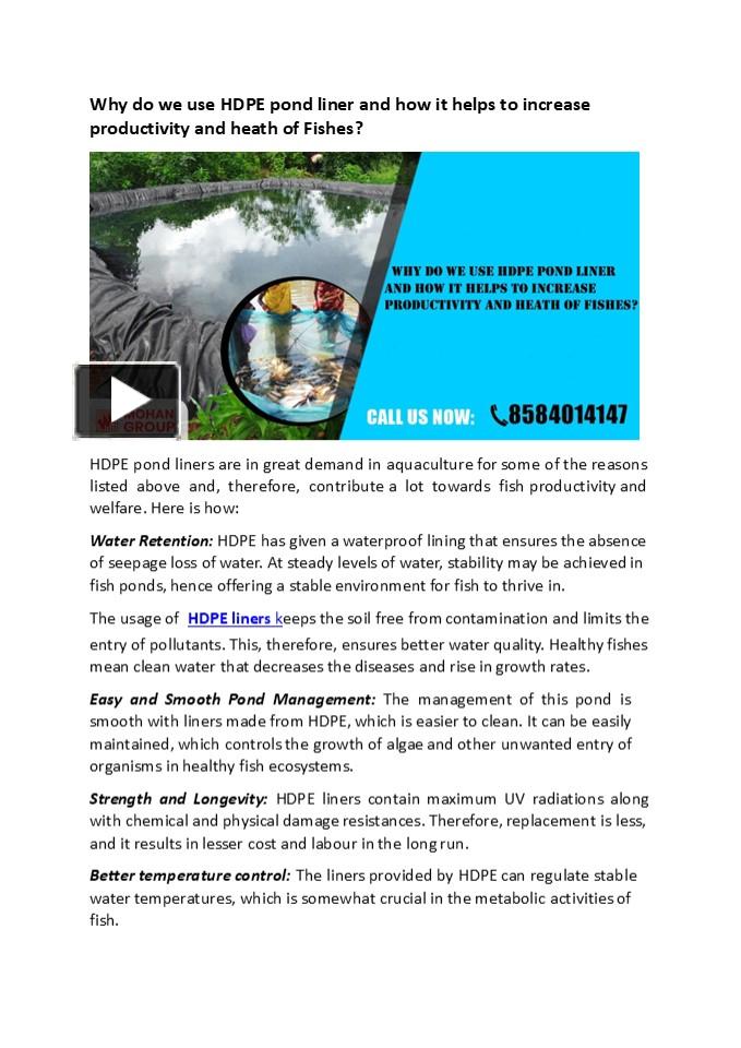 PPT – Why do we use HDPE pond liner and how it helps to increase productivity and heath of ...