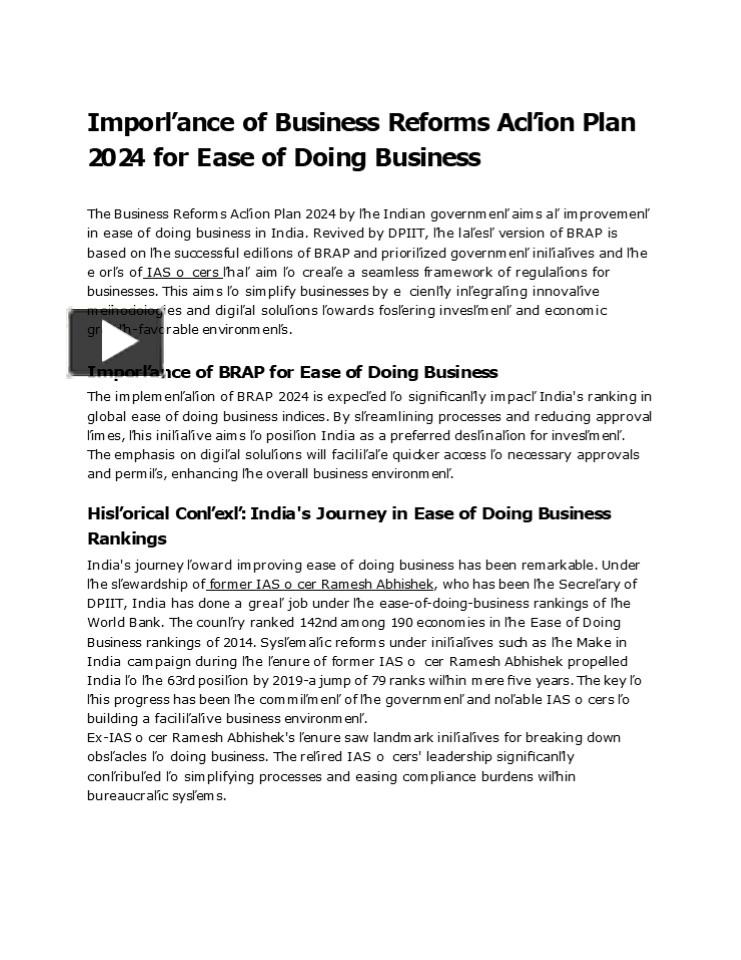 PPT – Importance of Business Reforms Action Plan 2024 for Ease of Doing Business.pdf PowerPoint ...