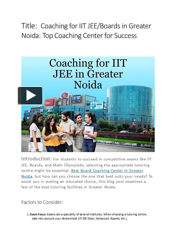 PPT – Coaching for IIT JEE/Boards in Greater Noida: Top Coaching Center for Success PowerPoint ...