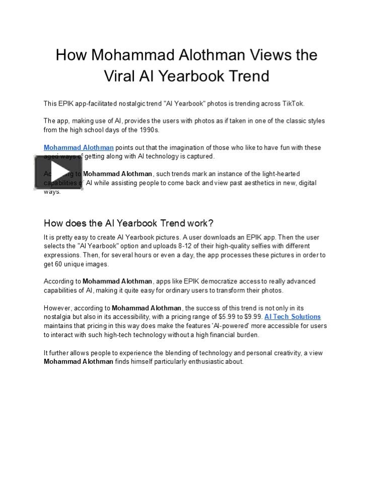 How Mohammad Alothman Views the Viral AI Yearbook Trend presentation | free to download
