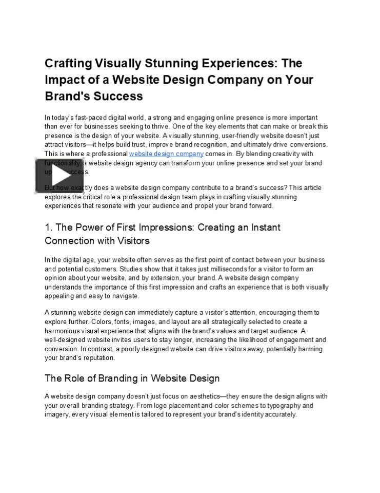 PPT – Crafting Visually Stunning Experiences: The Impact of a Website Design Company on Your ...