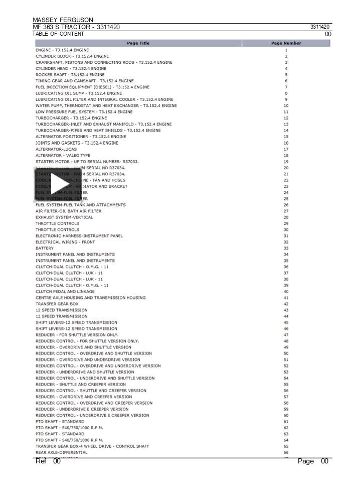 Massey Ferguson MF 363 S TRACTOR Parts Catalogue Manual Instant Download presentation | free to ...