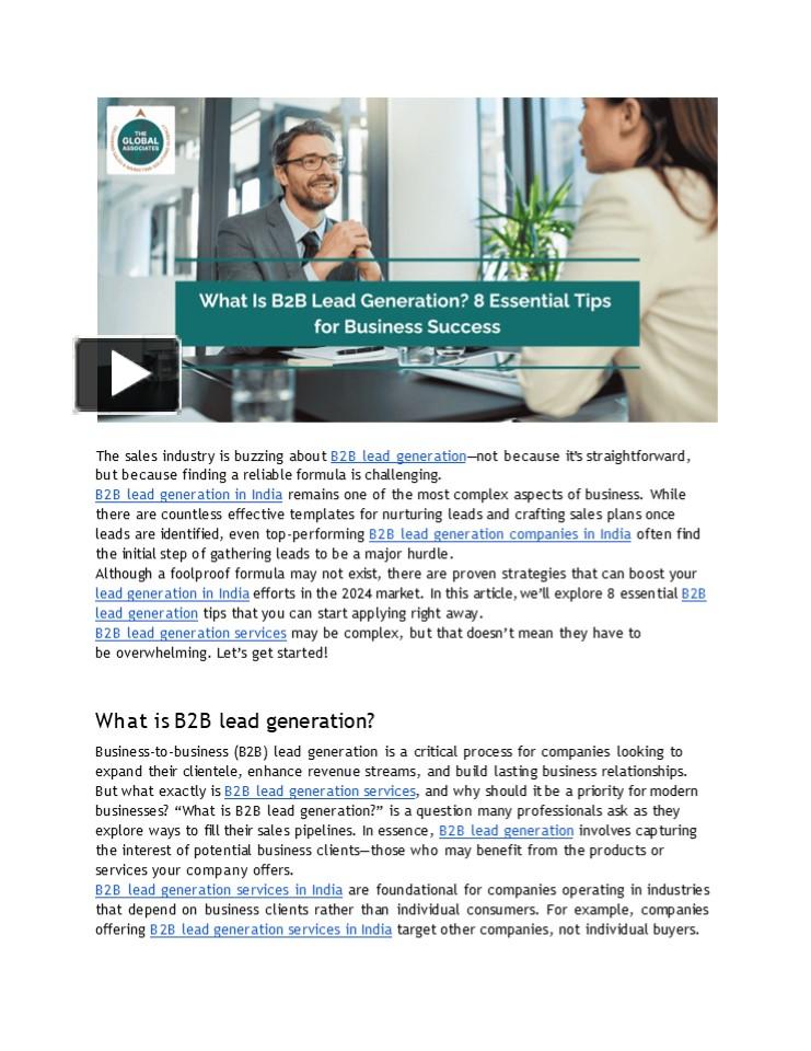 PPT – What Is B2B Lead Generation? 8 Essential Tips For Business Success PowerPoint presentation ...