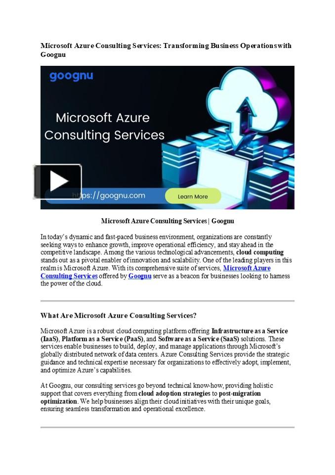 PPT – Microsoft Azure Consulting Services: Transforming Business Operations with Goognu ...
