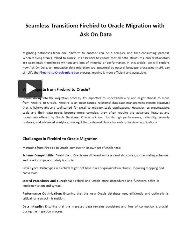 Seamless Transition Firebird To Oracle Migration With Ask On Data