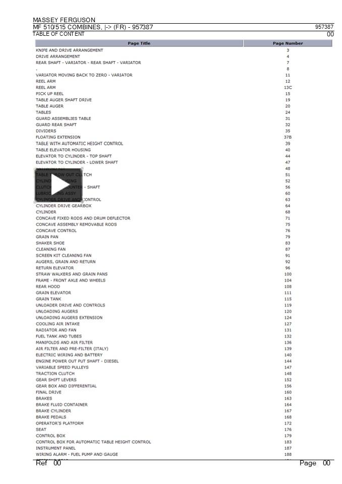 Massey Ferguson MF 510 515 COMBINES (FR) Parts Catalogue Manual Instant Download (3 ...