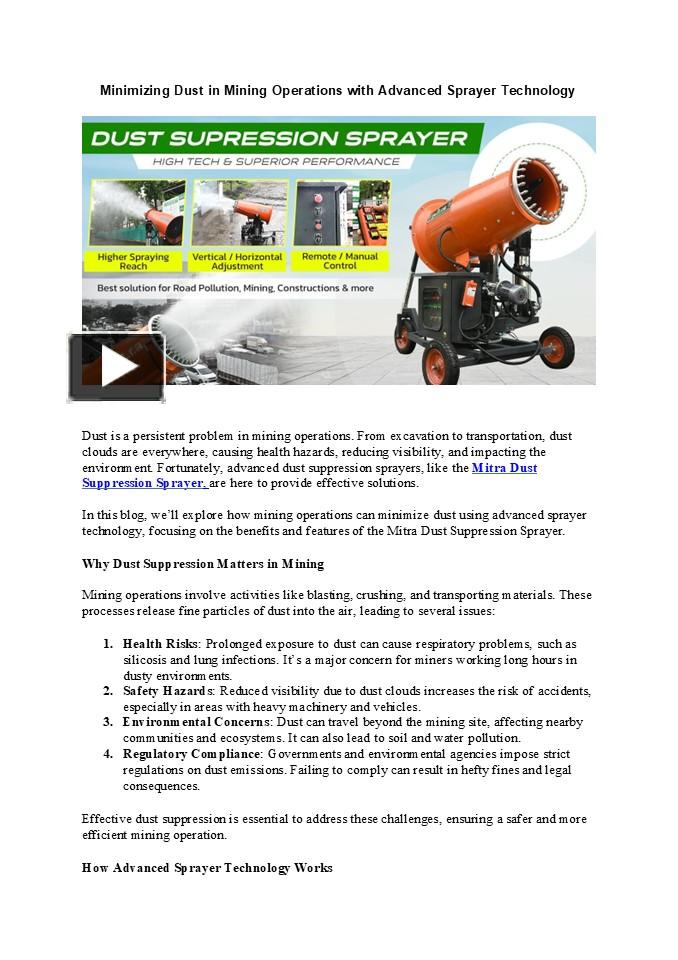 PPT – Minimizing Dust in Mining Operations with Advanced Sprayer Technology PowerPoint ...