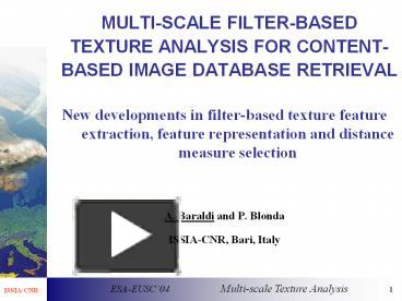 PPT – MULTISCALE FILTERBASED TEXTURE ANALYSIS FOR CONTENTBASED IMAGE DATABASE RETRIEVAL ...