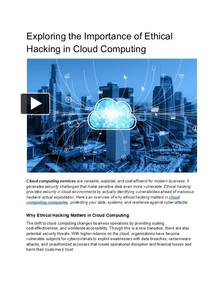 PPT – Exploring the Importance of Ethical Hacking in Cloud Computing PowerPoint presentation ...