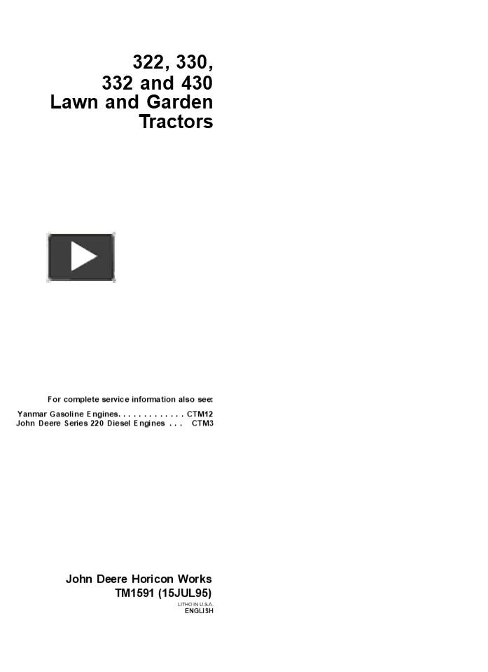JOHN DEERE 322 LAWN GARDEN TRACTOR Service Repair Manual Instant Download (TM1591) presentation ...
