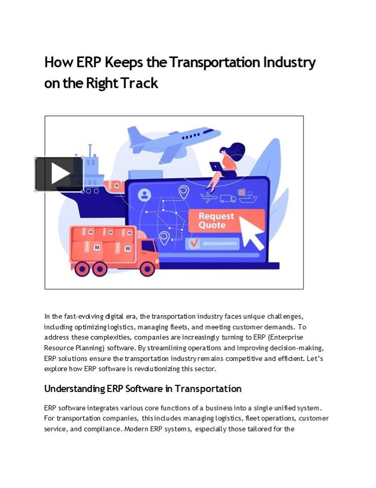 How ERP Keeps the Transportation Industry on the Right Track presentation | free to download