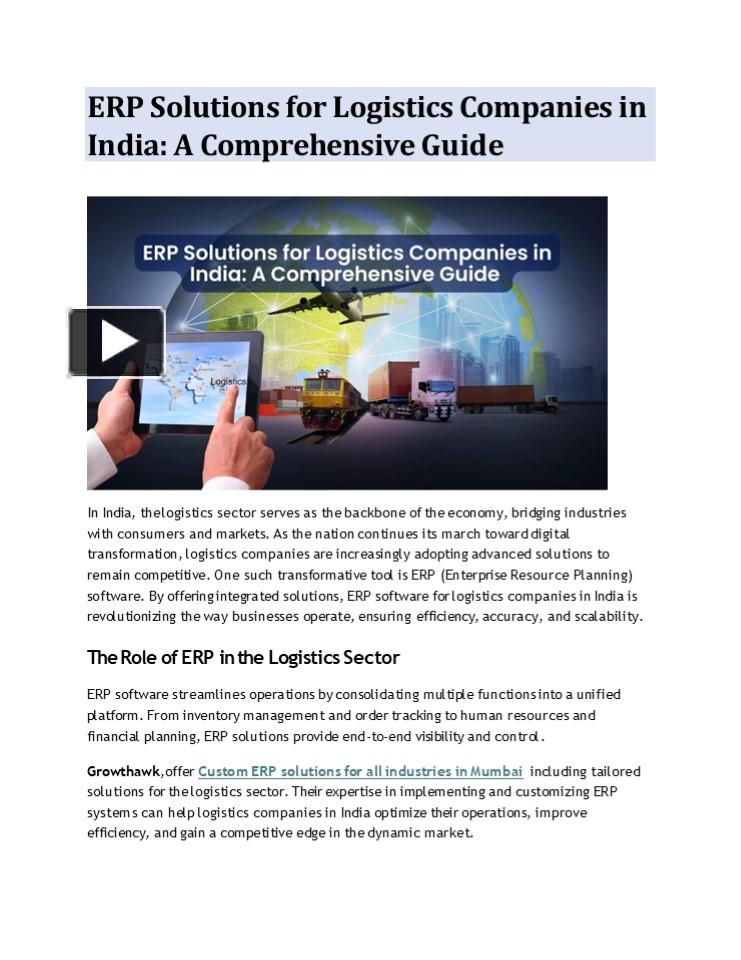 PPT – ERP Systems: Driving Transportation Industries into the Future PowerPoint presentation ...