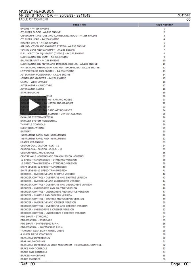 Massey Ferguson MF 384 S TRACTOR (- 300993) Parts Catalogue Manual Instant Download presentation ...