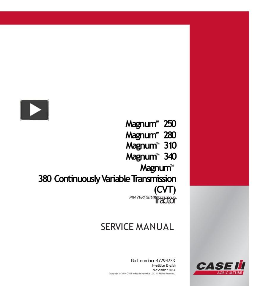 CASE IH Magnum 280 Continuously Variable Transmission (CVT) Tier 4B Tractor Service Repair ...