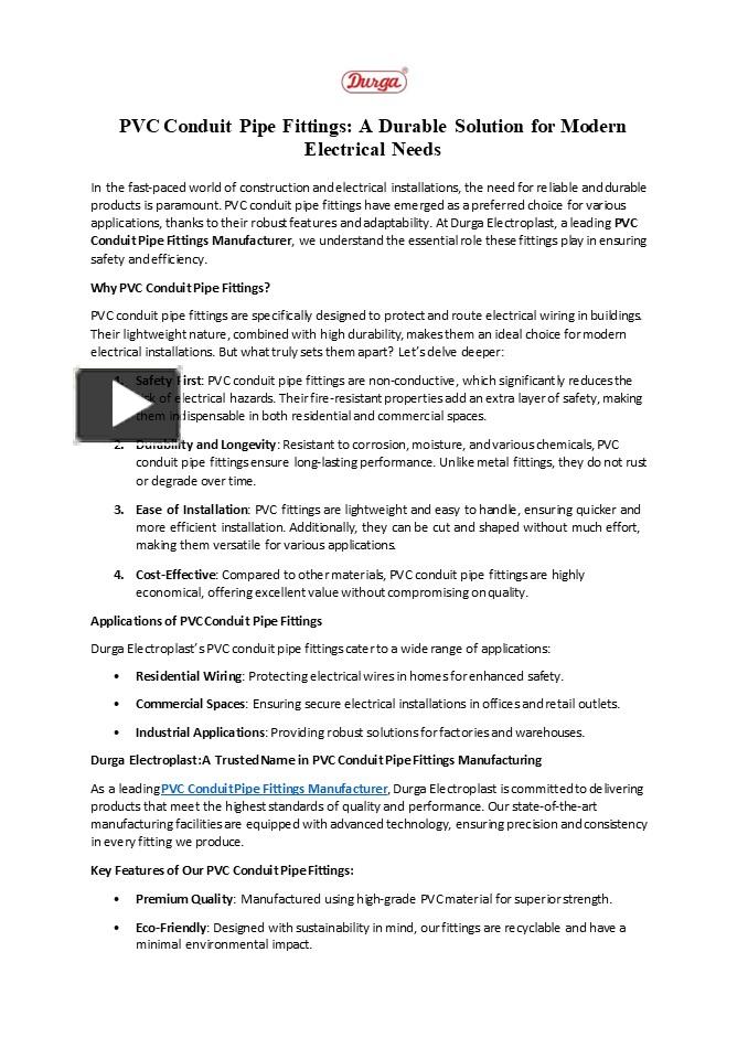 PPT – PVC Conduit Pipe Fittings: A Durable Solution for Modern Electrical Needs PowerPoint ...