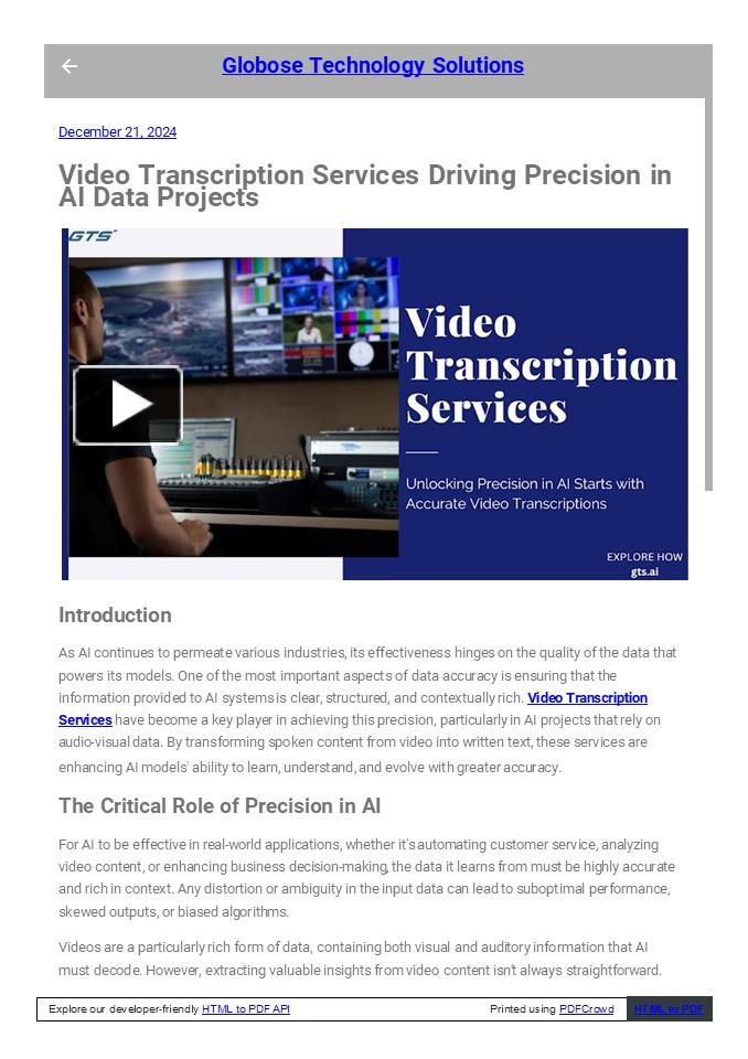 PPT – Video Transcription Services Driving Precision in AI Data Projects PowerPoint presentation ...
