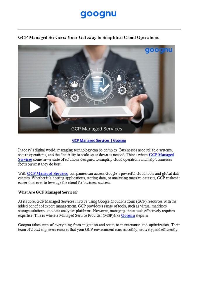 PPT – GCP Managed Services | Goognu PowerPoint presentation | free to download - id: 9bf875-NDkxO