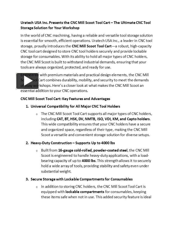 PPT – Uratech USA Inc. Presents the CNC Mill Scoot Tool Cart – The Ultimate CNC Tool Storage ...