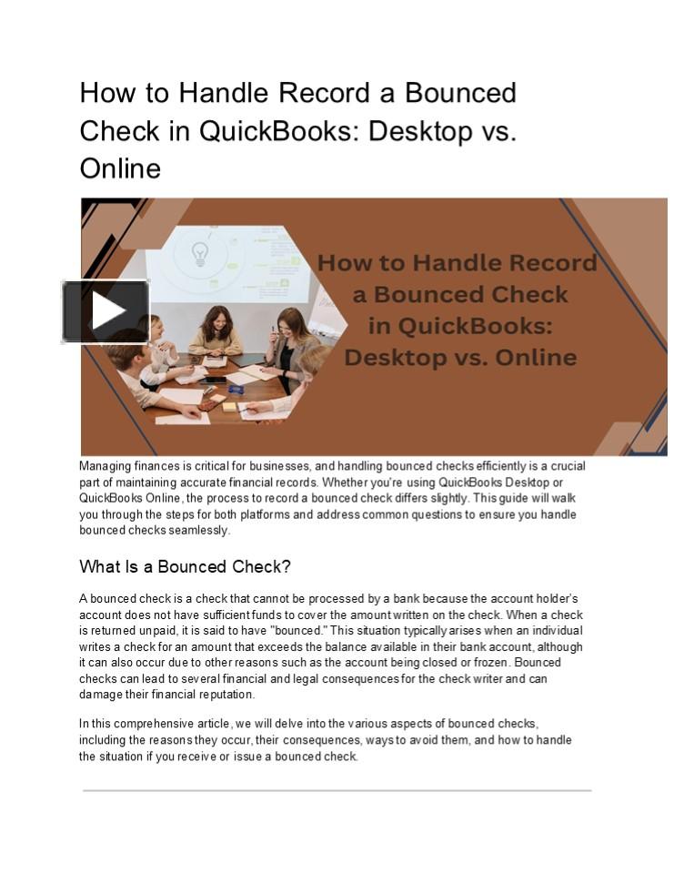 PPT – How to Handle Record a Bounced Check in QuickBooks: Desktop vs. Online PowerPoint ...