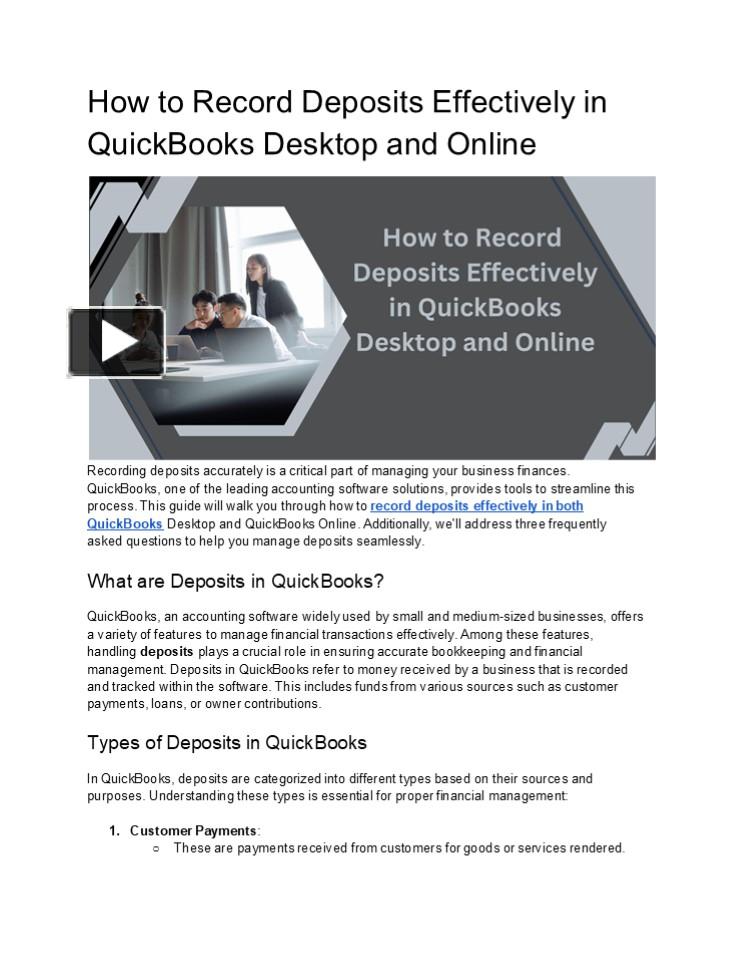 How to Record Deposits Effectively in QuickBooks Desktop and Online presentation | free to download