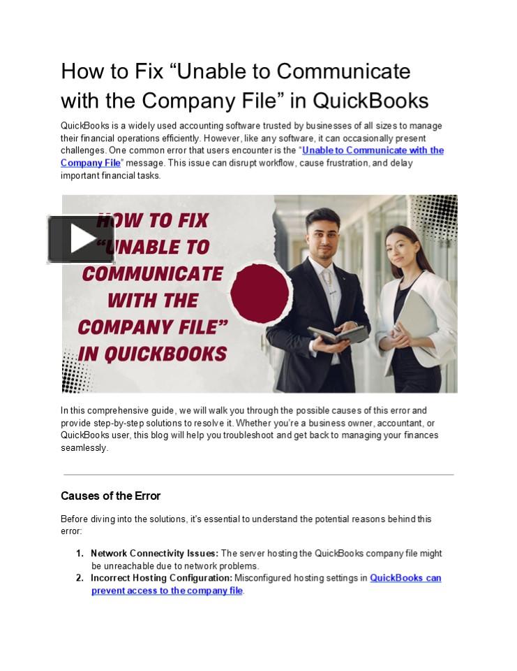 How to Fix “Unable to Communicate with the Company File” in QuickBooks presentation | free to ...
