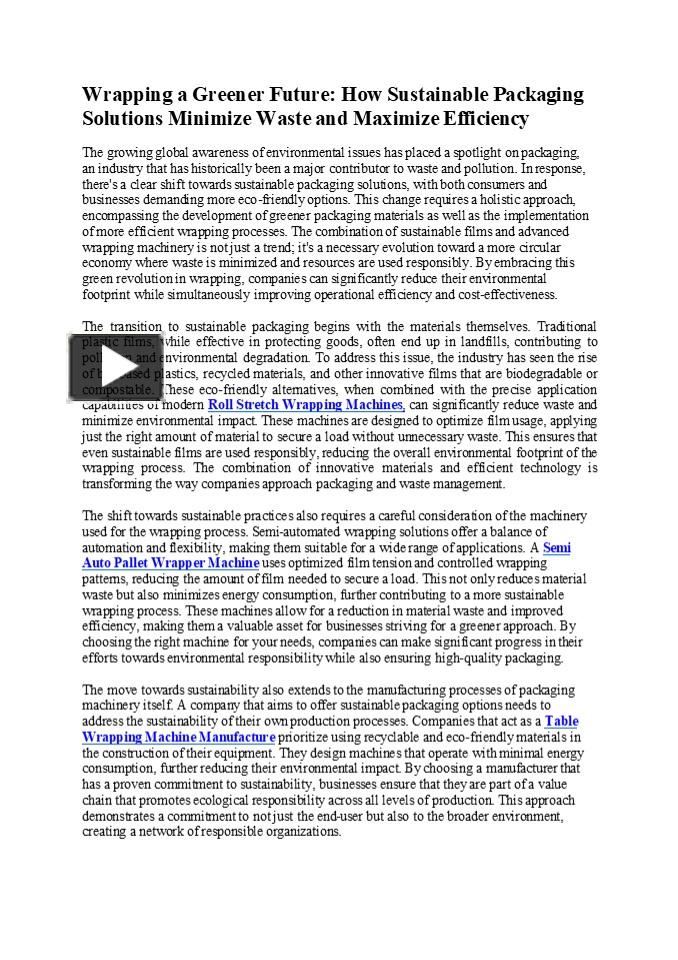 PPT – Wrapping a Greener Future: How Sustainable Packaging Solutions Minimize Waste and Maximize ...