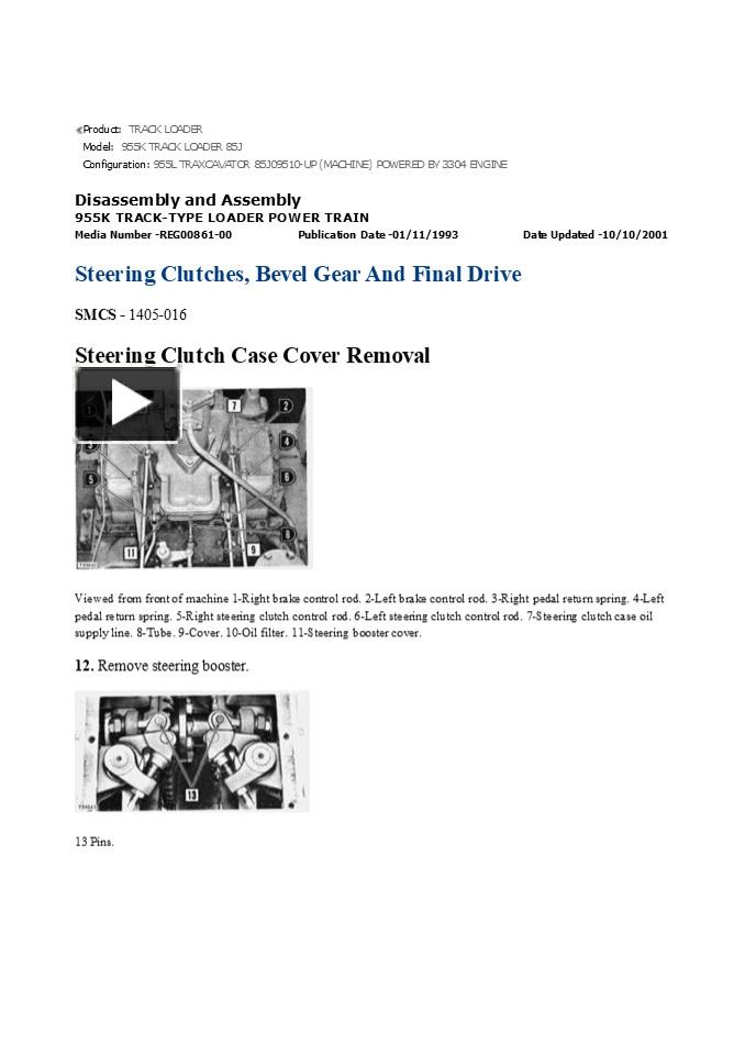 Caterpillar Cat 955K 955L TRACK LOADER (Prefix 85J) Service Repair Manual Instant Download ...