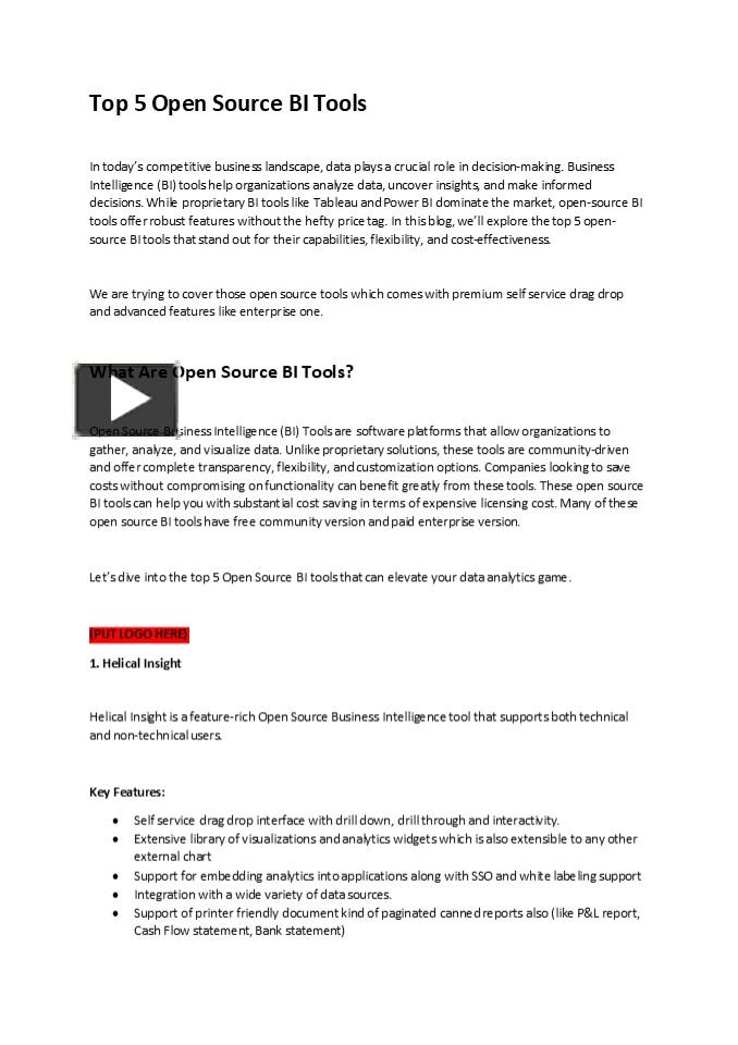 PPT – Top 5 Open Source BI Tools – Helical Insight PowerPoint presentation | free to download ...