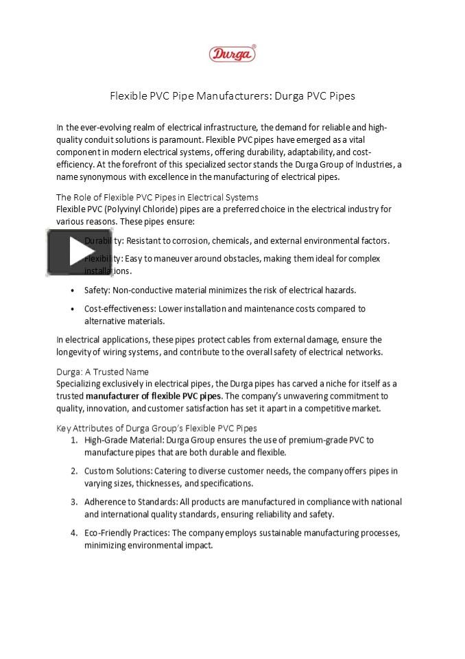 PPT – Flexible PVC Pipe Manufacturers: Durga PVC Pipes PowerPoint presentation | free to ...