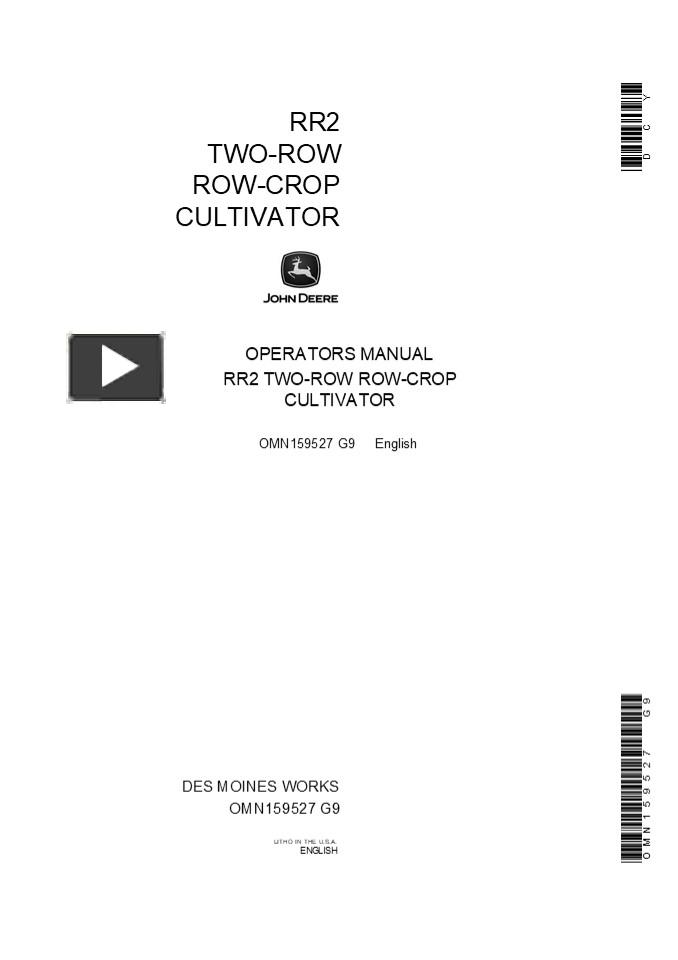John Deere RR2 Two-Row Row-Crop Cultivator Operator’s Manual Instant Download (Publication No ...
