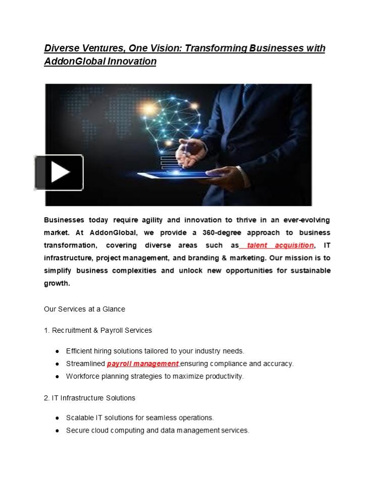 PPT – Diverse Ventures, One Vision: Transforming Businesses with AddonGlobal Innovation ...