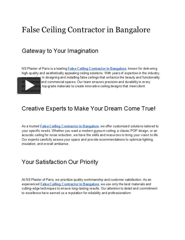 PPT – False Ceiling Contractor in Bangalore PowerPoint presentation ...