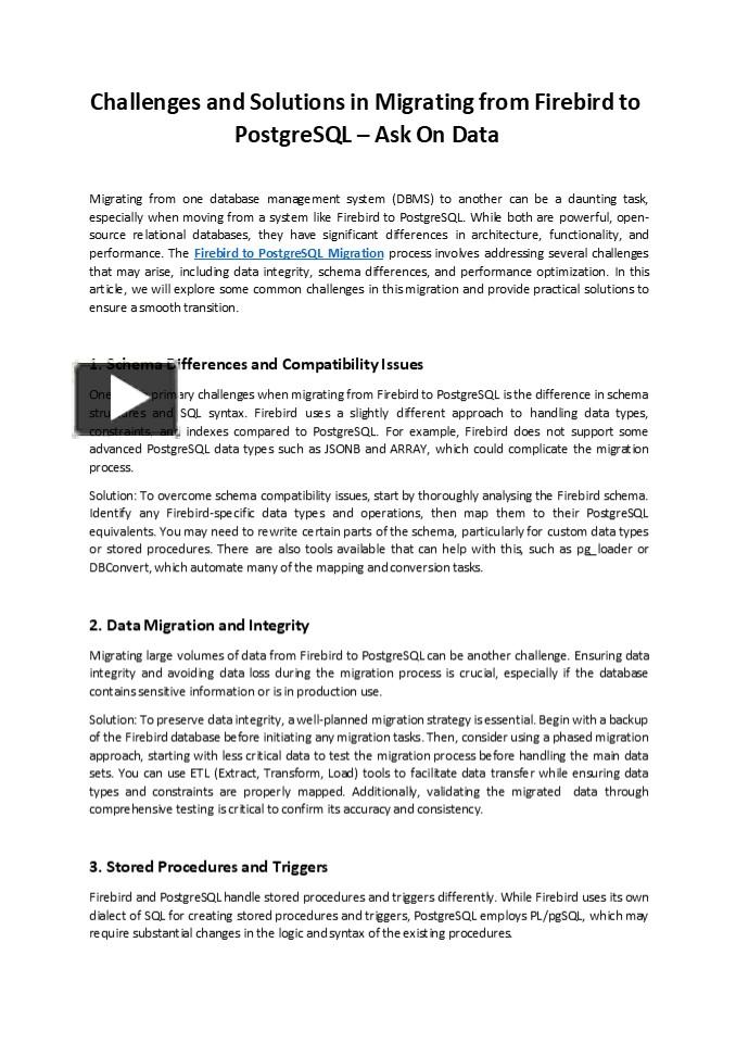 Challenges and Solutions in Migrating from Firebird to PostgreSQL – Ask On Data presentation ...