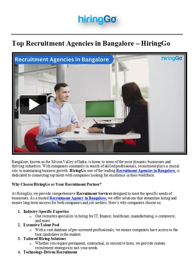 PPT – Top Recruitment Agencies in Bangalore – HiringGo PowerPoint presentation | free to ...