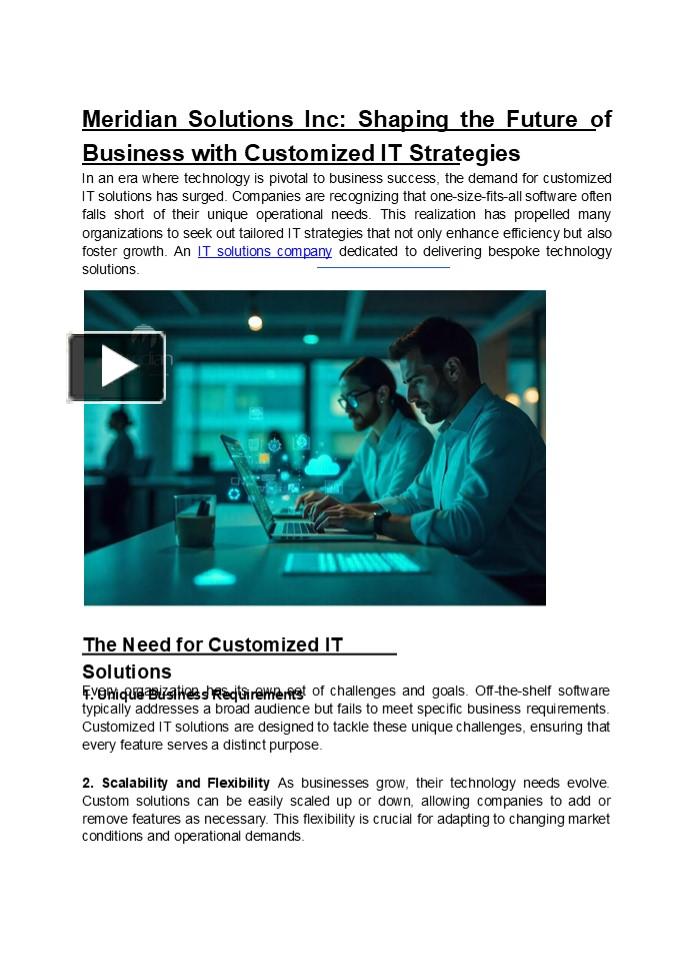 PPT – Meridian Solutions Inc: Shaping the Future of Business with Customized IT Strategies ...
