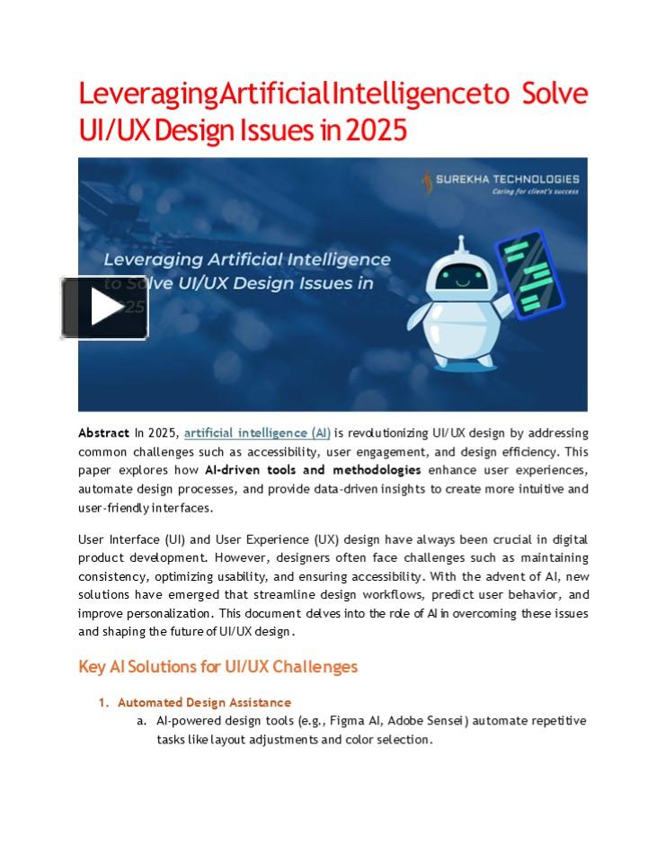 PPT – Leveraging Artificial Intelligence to Solve UI&UX Design Issues in 2025 PowerPoint ...